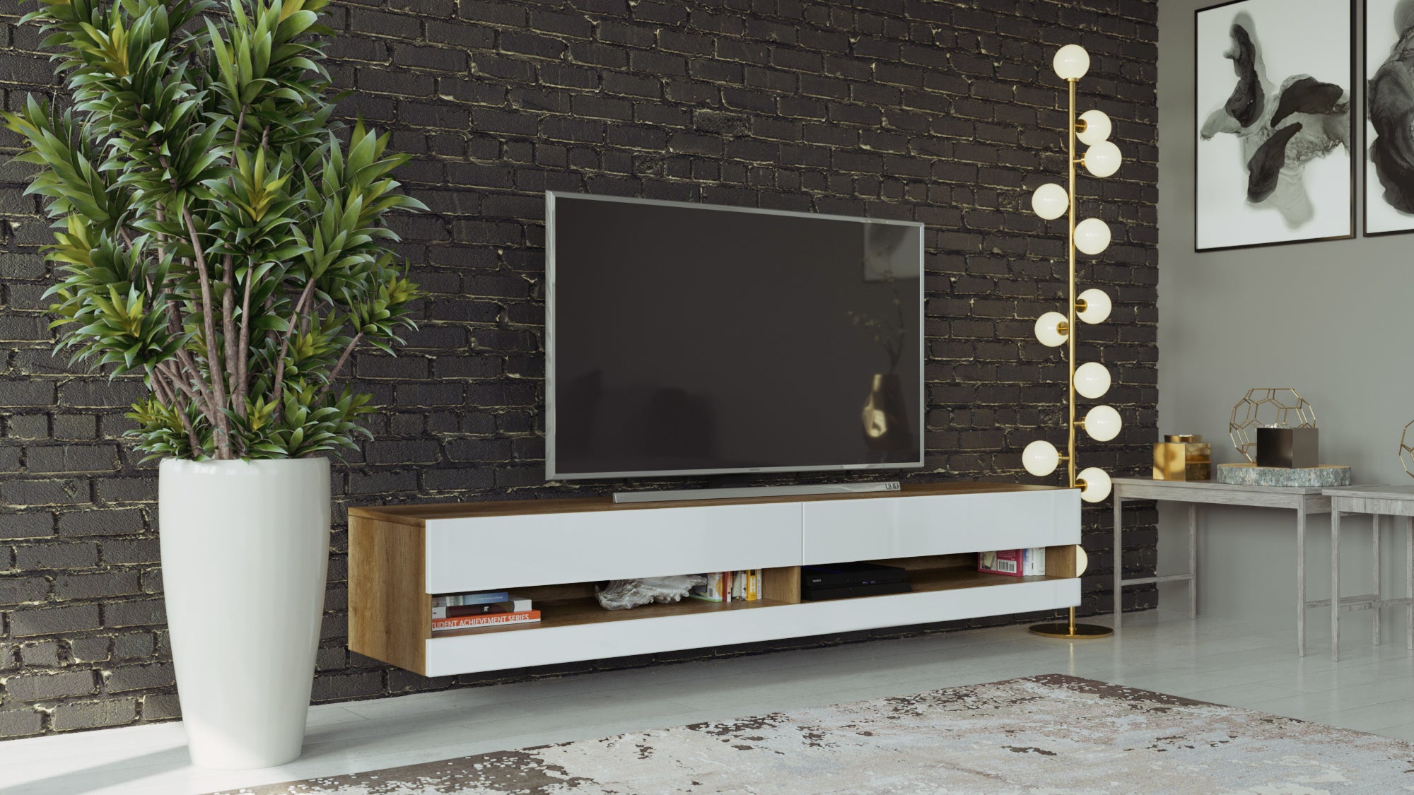 Maxima House Floating TV Stand Vigo New 71 inch Long with LED White